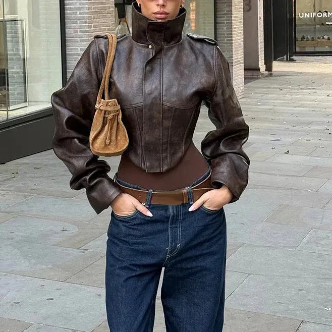 Tahlia Cropped Faux Leather Jacket | Bold Structure & Modern Edge ...