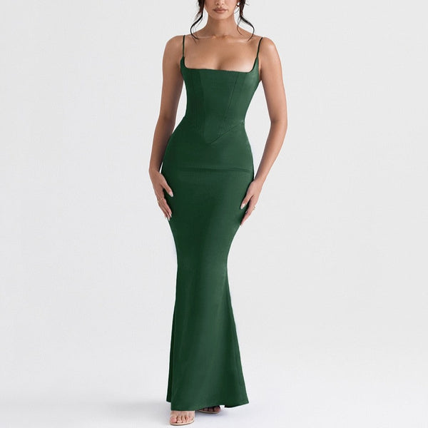 Shiloh - Green Satin Maxi Bodycon Dress – Model Mannequin